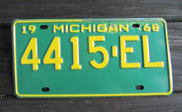 Michigan Green White License Plate 1968 Great Lake State