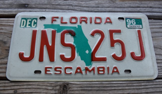 Florida Green Map License Plate 1996