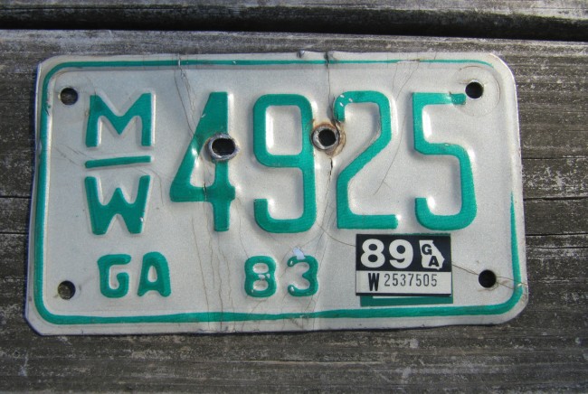 Georgia Motorcycle License Plate Green White 1989 for Sale, Motorcycle ...